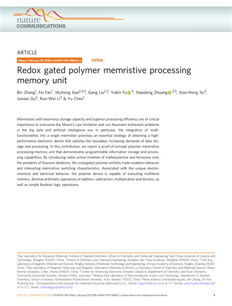 Pdf Redox Gated Polymer Memristive Processing Memory Unit