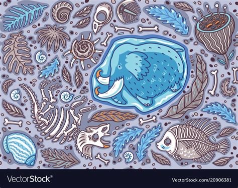 Seamless Pattern Cartoon Triceratops Fossil Vector Image