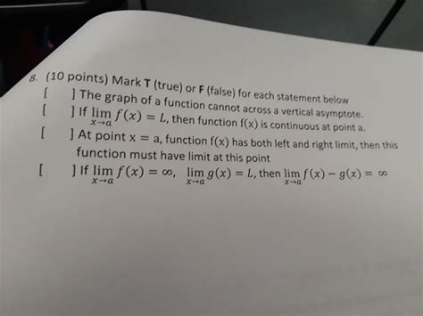 Solved S 10 Points Mark T True Or F False For Each