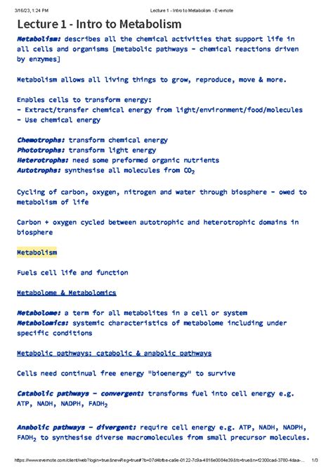 Lecture 1 Intro To Metabolism Evernote 31623 124 Pm Lecture 1 Intro To Metabolism