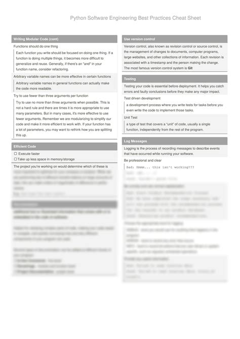 solution python software engineering best practices cheat sheet