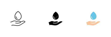 드롭 핸드 아이콘 액체 물 갈증 해소 보습 흰색 배경에 격리된 검정 및 다채로운 스타일의 아이콘 벡터 세트 프리미엄 벡터