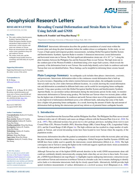 Pdf Revealing Crustal Deformation And Strain Rate In Taiwan Using Insar And Gnss