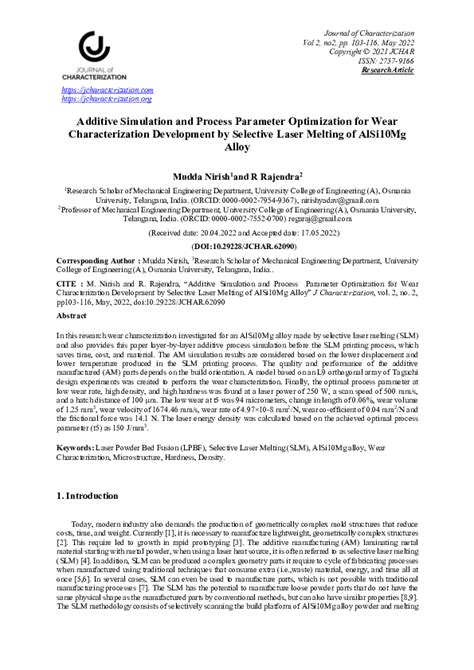 Pdf Additive Simulation And Process Parameter Optimization For Wear Characterization