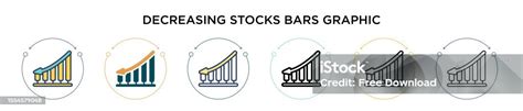감소하는 주식 막대 그래픽 아이콘은 채워진 가는 선 윤곽선 및 획 스타일입니다 두 가지 색상과 검은 색 감소 주식 막대 그래픽 벡터 아이콘 디자인의 벡터 그림은 사용할 수