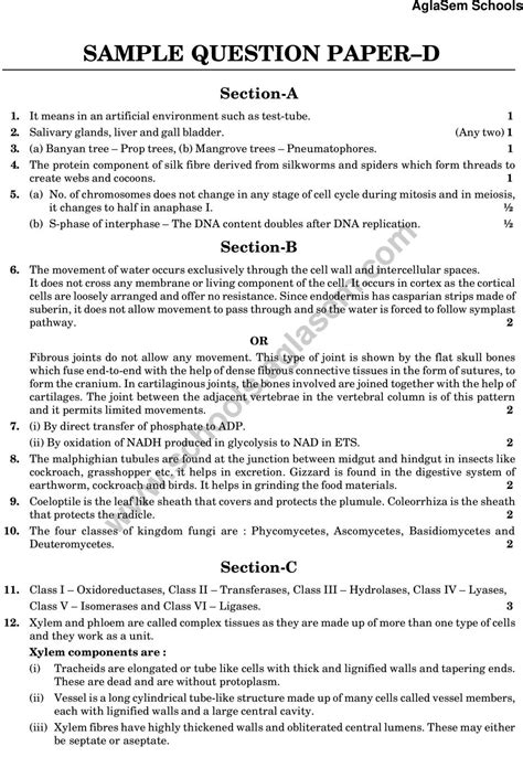 Class 11 Biology Sample Paper 2020 21 Exampless Papers