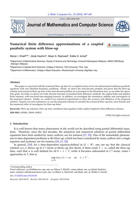 Pdf Numerical Finite Difference Approximations Of A Coupled Parabolic System With Blow Up