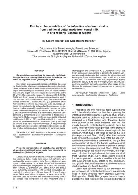 Pdf Probiotic Characteristics Of Lactobacillus Plantarum Strains From Traditional Butter Made