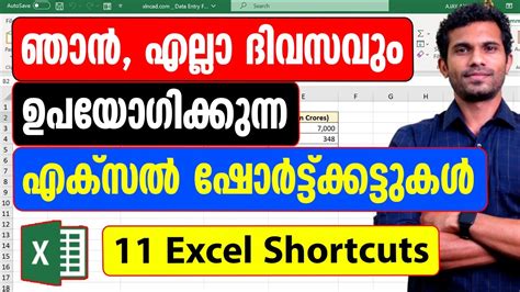 Excel Shortcuts For Daily Use Malayalam Tutorial Youtube