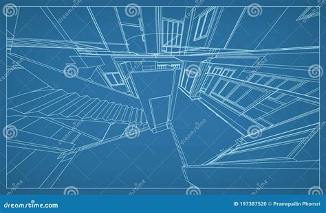 3d Perspective Render Of Building Wireframe Structure Abstract Construction Graphic Idea Stock