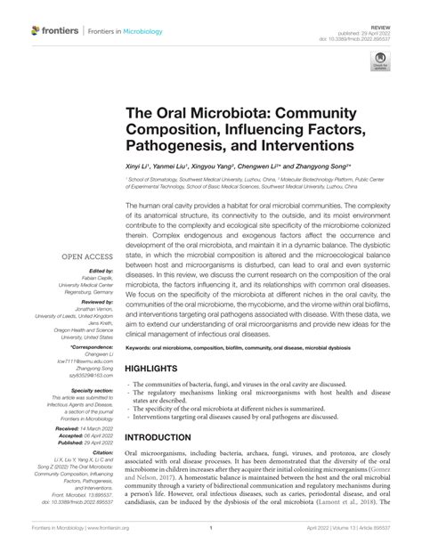 Pdf The Oral Microbiota Community Composition Influencing Factors Pathogenesis And