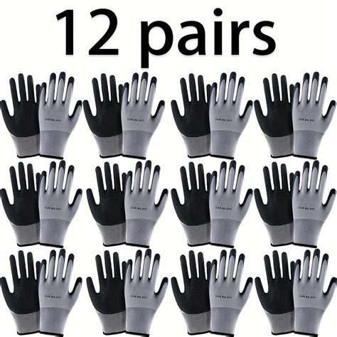 12 쌍의 미끄럼 방지 및 내마모 산업용 작업 장갑 질화물 코팅된 흡수성 노동 보호 장갑 통기성 정원 작업 장갑 오늘의 최고의 일일 특가 Temu