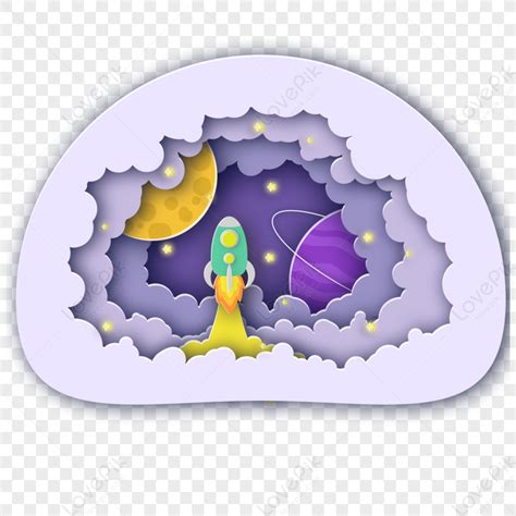 우주 공간 달 로켓 종이 일러스트 컷 구름 불 하늘종이 절단화재 Png 일러스트 무료 다운로드 Lovepik