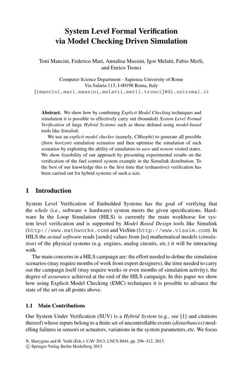 Pdf System Level Formal Verification Via Model Checking Driven Simulation