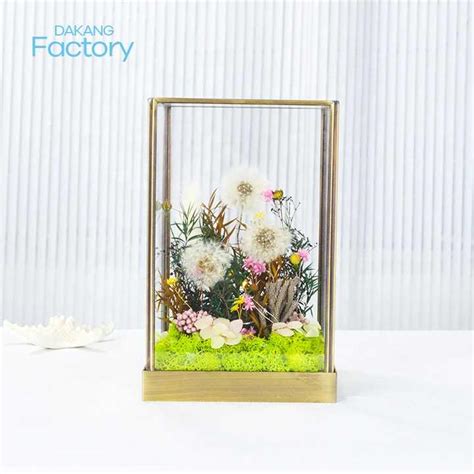 Dakang Square Lass Cover Brass Base Terrarium Glass Display Box Retro