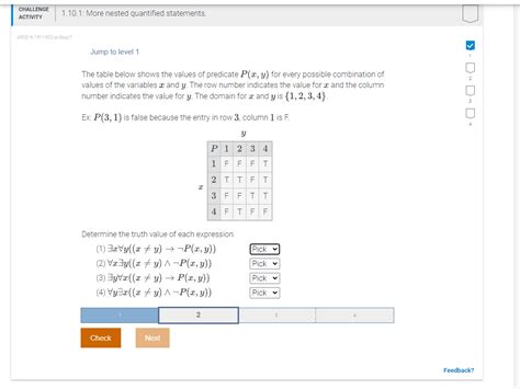 Solved The Table Below Shows The Values Of Predicate Pxy