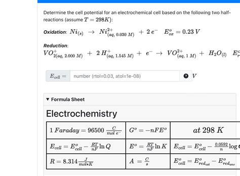 Solved Determine The Cell Potential For An Electrochemical