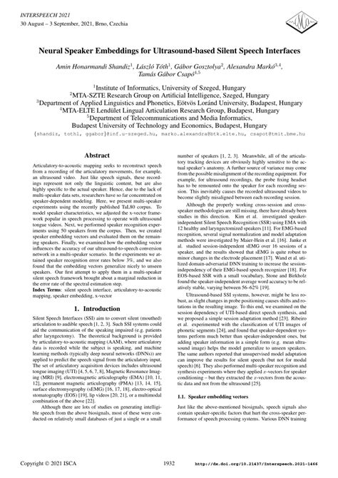 Pdf Neural Speaker Embeddings For Ultrasound Based Silent Speech Interfaces