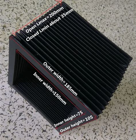 rectangle accordion bellows inner size is 150 x 75 outer size is 185 x 105 open lmax is 200mm