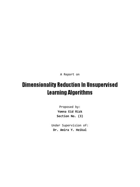 Dimensionality Reduction In Unsupervised Learning Algorithms Pdf