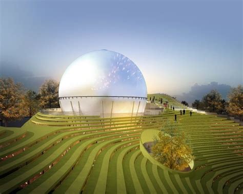 An Artists Rendering Of A Futuristic Building In The Middle Of A Grassy Area