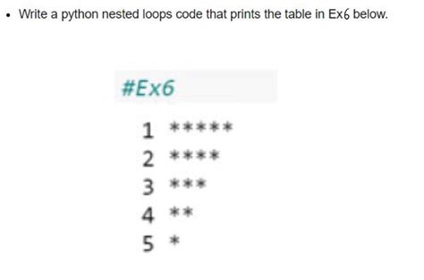 Solved • Write A Python Nested Loops Code That Prints The