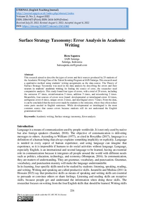 Pdf Surface Strategy Taxonomy Error Analysis In Academic Writing