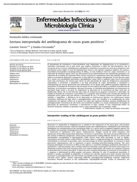 Lectura Interpretada Del Antibiograma De Cocos Gram Positivos Pdf Staphylococcus Aureus