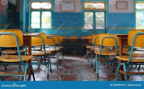 Generative Ai Classroom Desks Lined Up Ready To Start Classes At A