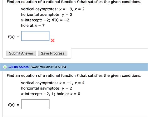 solved find an equation of a rational function f that