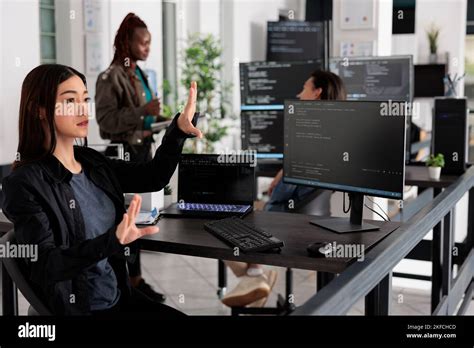 Web Developer Working With Hologram And Coding Language In Programming