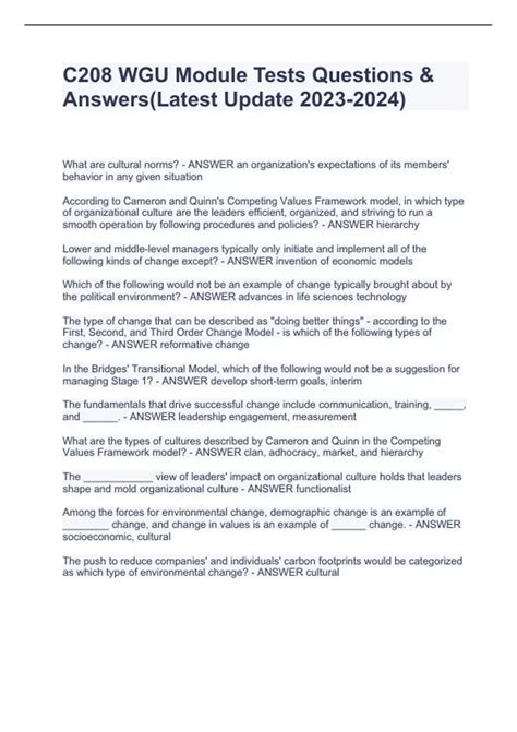 C208 WGU Module Tests Questions Answers Latest Update C208 WGU Module Tests Questions