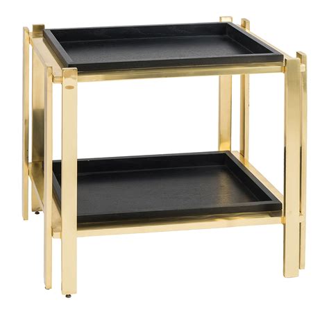 Plateau Oak Wood Removable Trays And Brass Serving Table Selezioni