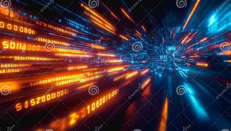Glowing Binary Code Streams In A High Tech Futuristic Digital Scene