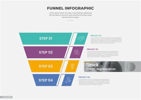 슬라이드 프리젠테이션을 위한 리버스 피라미드 및 라인 연결이 있는 4포인트 템플릿이 있는 깔때기 기본 모양 인포그래픽 개요 스타일 0명에 대한 스톡 벡터 아트 및 기타