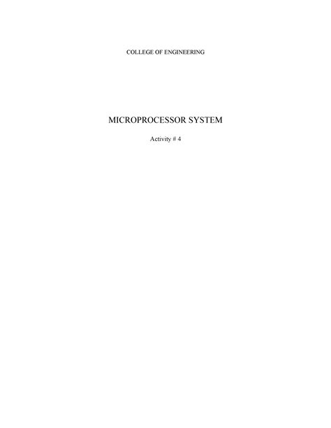 Microprocessor System Activity COLLEGE OF ENGINEERING MICROPROCESSOR SYSTEM Activity The