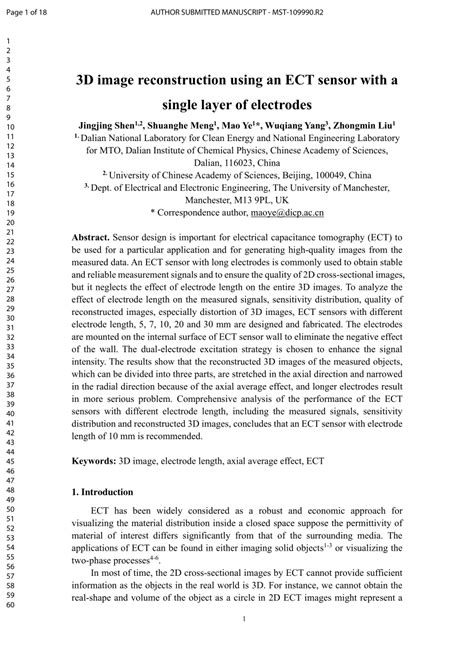 Pdf 3d Image Reconstruction Using An Ect Sensor With A Single Layer