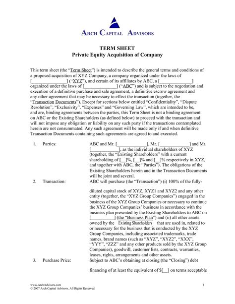 Free Printable Term Sheet Templates Word Excel Pdf Investment