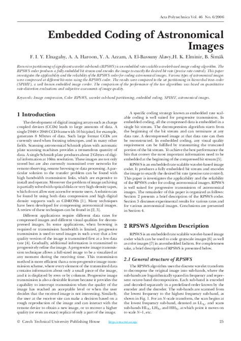 Pdf Embedded Coding Of Astronomical Images