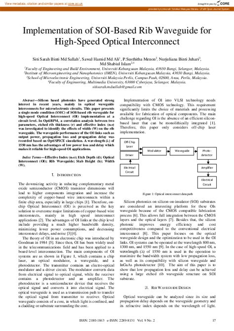 Pdf Implementation Of Soi Based Rib Waveguide For High Speed Optical