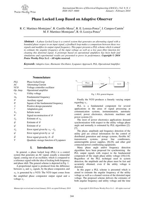 Pdf Phase Locked Loop Based On Adaptive Observer
