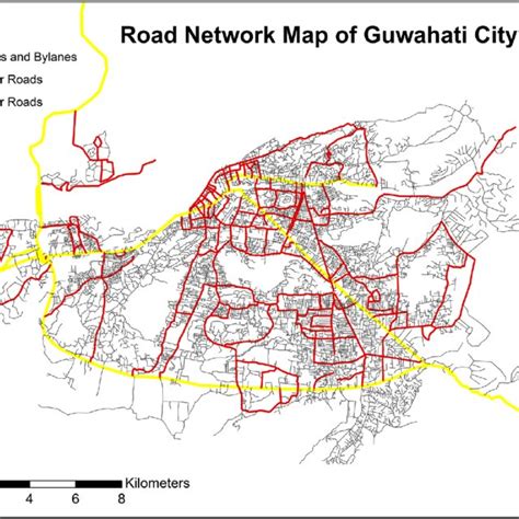 Road Network Map Of Guwahati City Drawn In Arcgis Software Download
