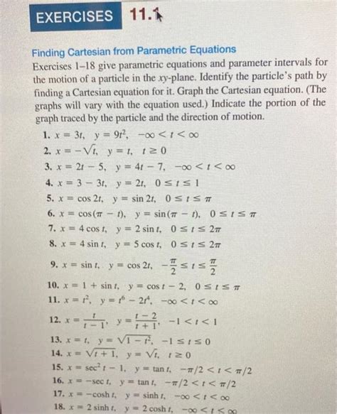 Solved Exercises 11 Finding Cartesian From Parametric