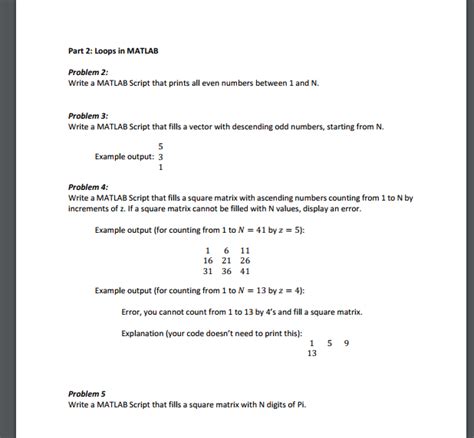 Solved Part Loops In MATLAB Problem Write A MATLAB Chegg