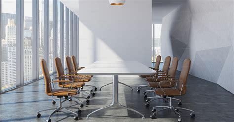 갈색 의자가 테이블을 따라 서 있는 현대적인 회의실의 정면 흰 벽 3d 렌더링 모형 사진 Unsplash의 사무실 이미지