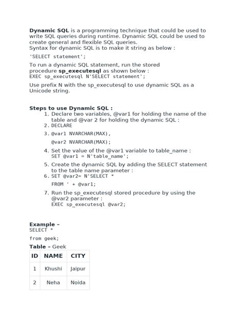Dynamic Sql Pdf