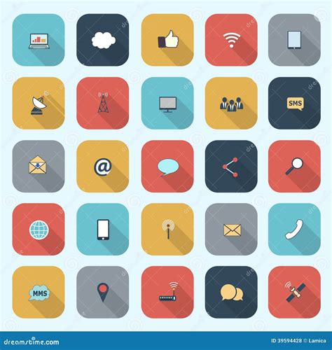 Trendy Simple Communication Icons Set In Flat Design With Long S Stock Vector Illustration Of