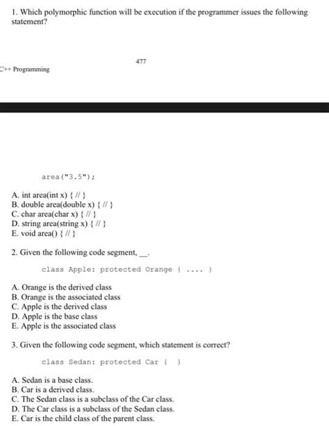 Solved 1 Which Polymorphic Function Will Be Execution If