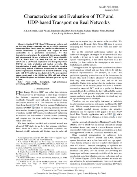 Pdf Characterization And Evaluation Of Tcp And Udp Based Transport On