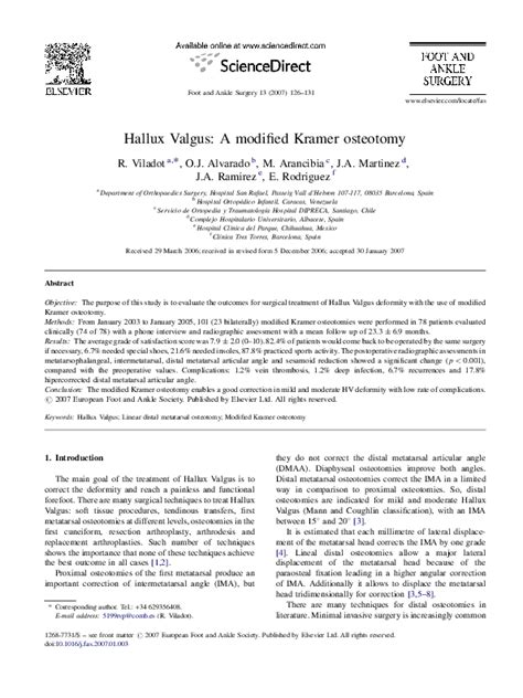 Pdf Hallux Valgus A Modified Kramer Osteotomy Enrique Rodriguez